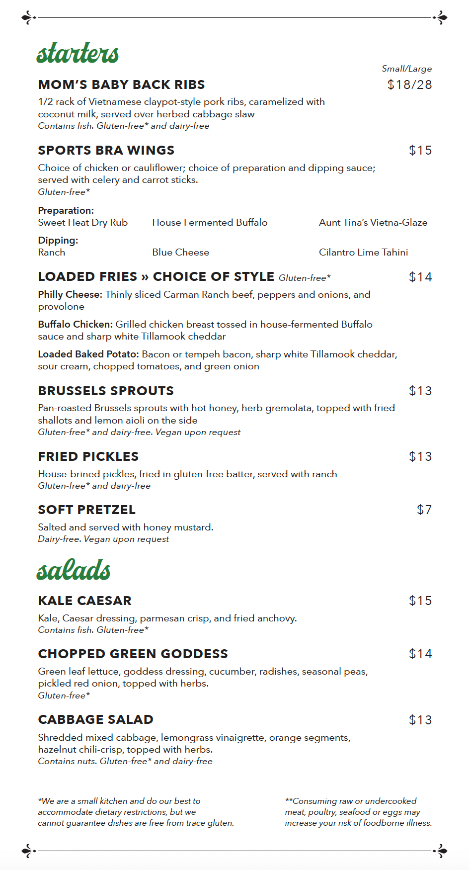 Portland Location Menus – The Sports Bra®
