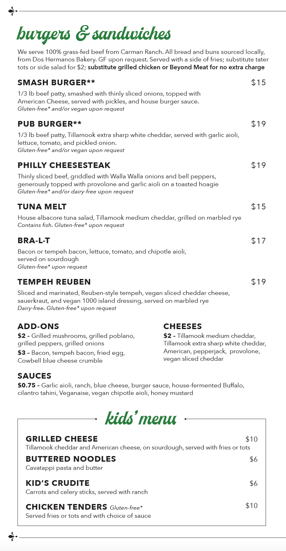 Portland Location Menus – The Sports Bra®